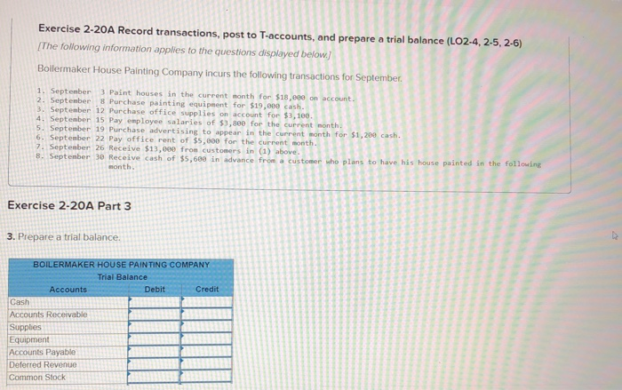 Solved Exercise 2-20A Record transactions, post to | Chegg.com
