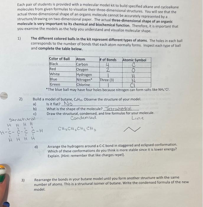 Solved Each pair of students is provided with a molecular | Chegg.com