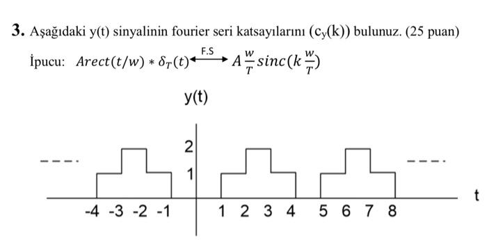 Solved 3. Aşağıdaki y(t) sinyalinin fourier seri | Chegg.com