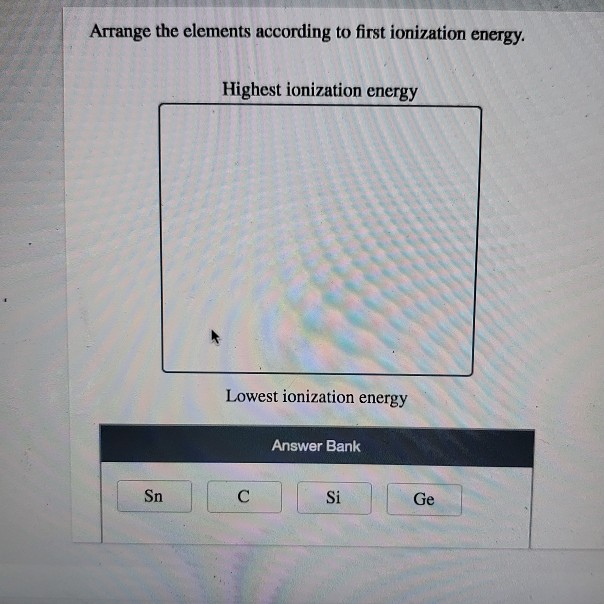 Solved Arrange the elements according to first ionization | Chegg.com