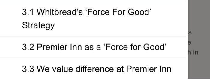 Solved 3.1 Whitbread's 'Force For Good' Strategy 3.2 Premier | Chegg.com