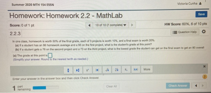 Solved Summer 2020 MTH 154 E55N Victoria Cunha & Homework: | Chegg.com