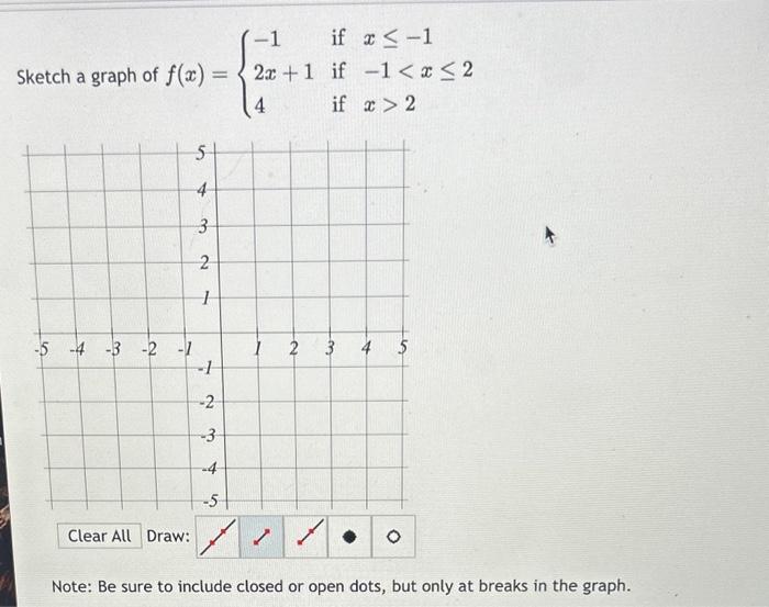 Solved tch a graph of f(x)=⎩⎨⎧−12x+14 if x≤−1 if −1 | Chegg.com