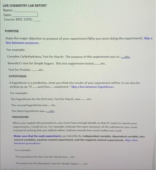 Solved IFE CHEMISTRY LAB REPORT Name: Date: Course: BIOL | Chegg.com