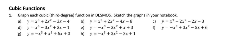 Solved Cubic Functions 1. Graph each cubic (third-degree) | Chegg.com