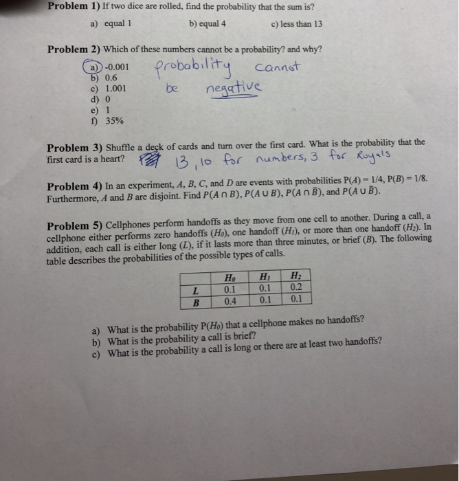 Solved Problem 1) If two dice are rolled, find the | Chegg.com