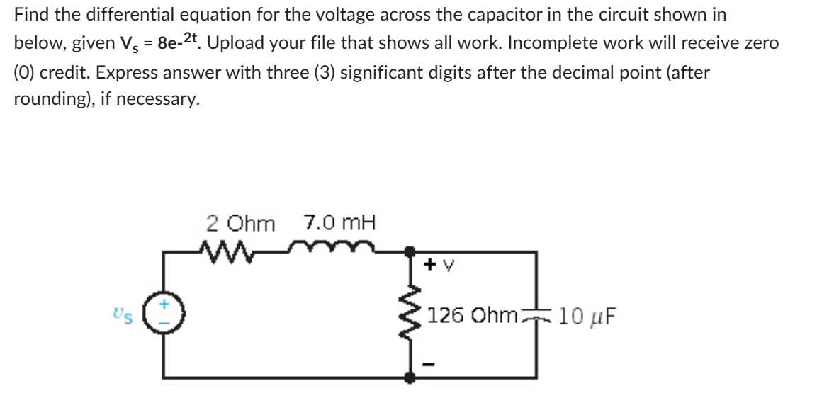Solved Find the differential equation for the voltage across | Chegg.com