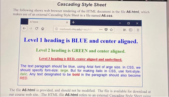 Solved Cascading Style Sheet The following shows web browser | Chegg.com