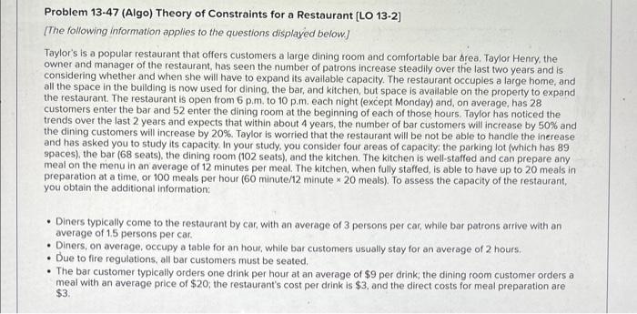 Solved Problem 13-47 (Algo) Theory of Constraints for a | Chegg.com