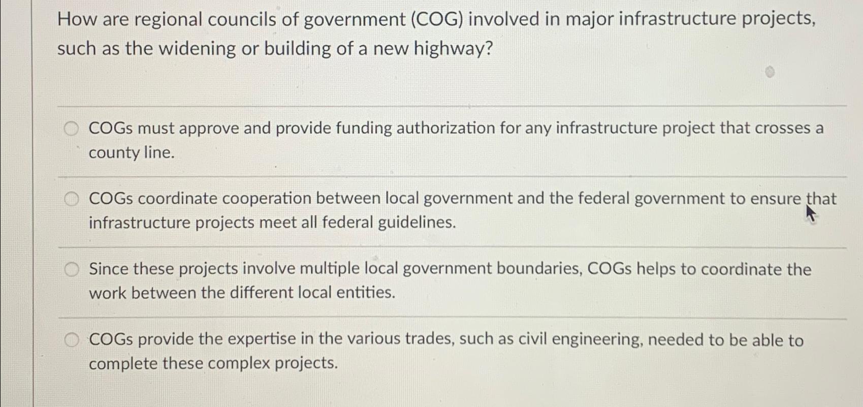 Solved How are regional councils of government (COG) | Chegg.com