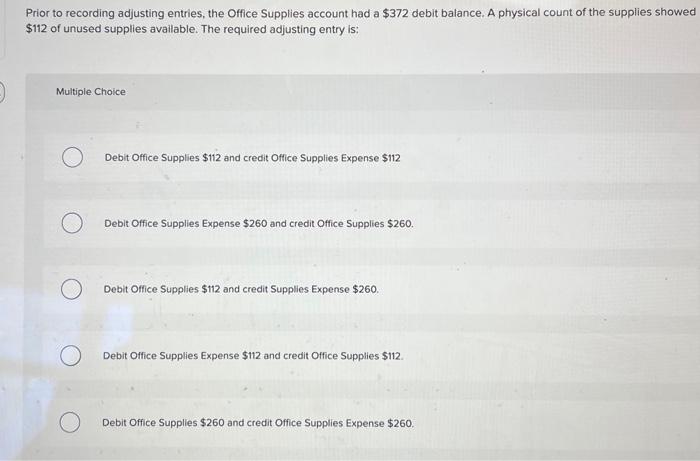 Solved Prior to recording adjusting entries, the Office | Chegg.com
