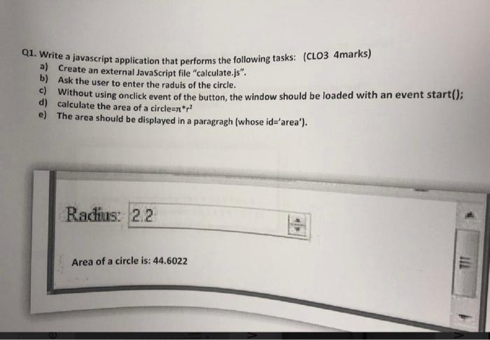 Solved Q1. Write a javascript application that performs the | Chegg.com