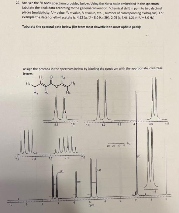 Solved 22. Analyze the 1H NMR spectrum provided below. Using | Chegg.com