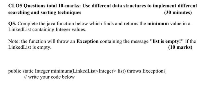 Solved CLO5 Questions total 10-marks: Use different data | Chegg.com
