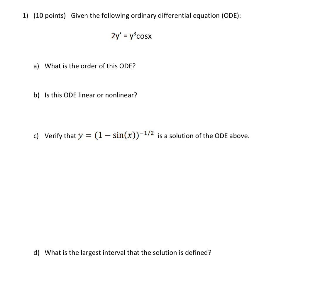 Solved (10 ﻿points) ﻿Given the following ordinary | Chegg.com