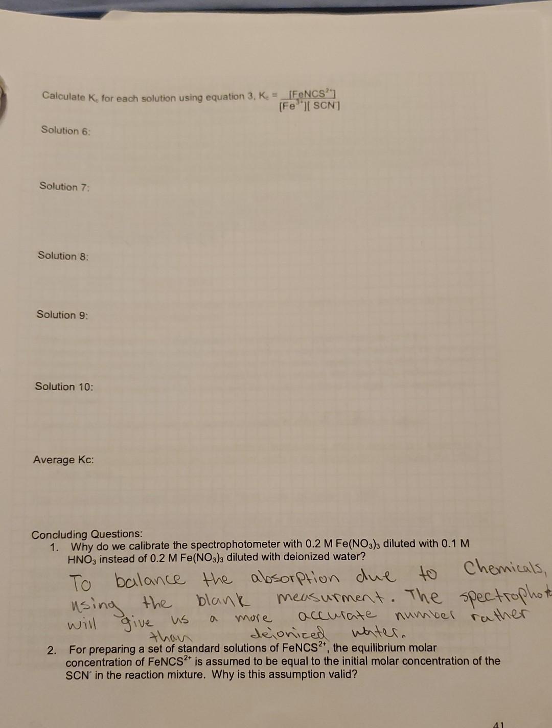 Solved Experiment 5: Determination of an Equilibrium | Chegg.com