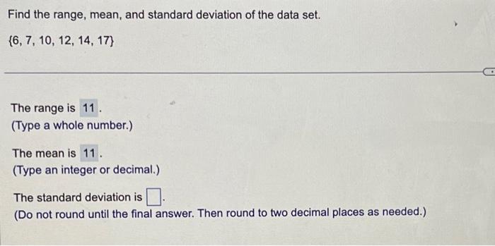 Solved Find the range, mean, and standard deviation of the | Chegg.com