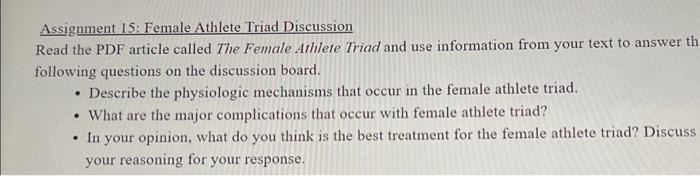 Solved Assignment 15: Female Athlete Triad Discussion Read | Chegg.com