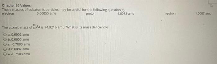 Solved Chapter 26 Values These masses of subatomic particles | Chegg.com
