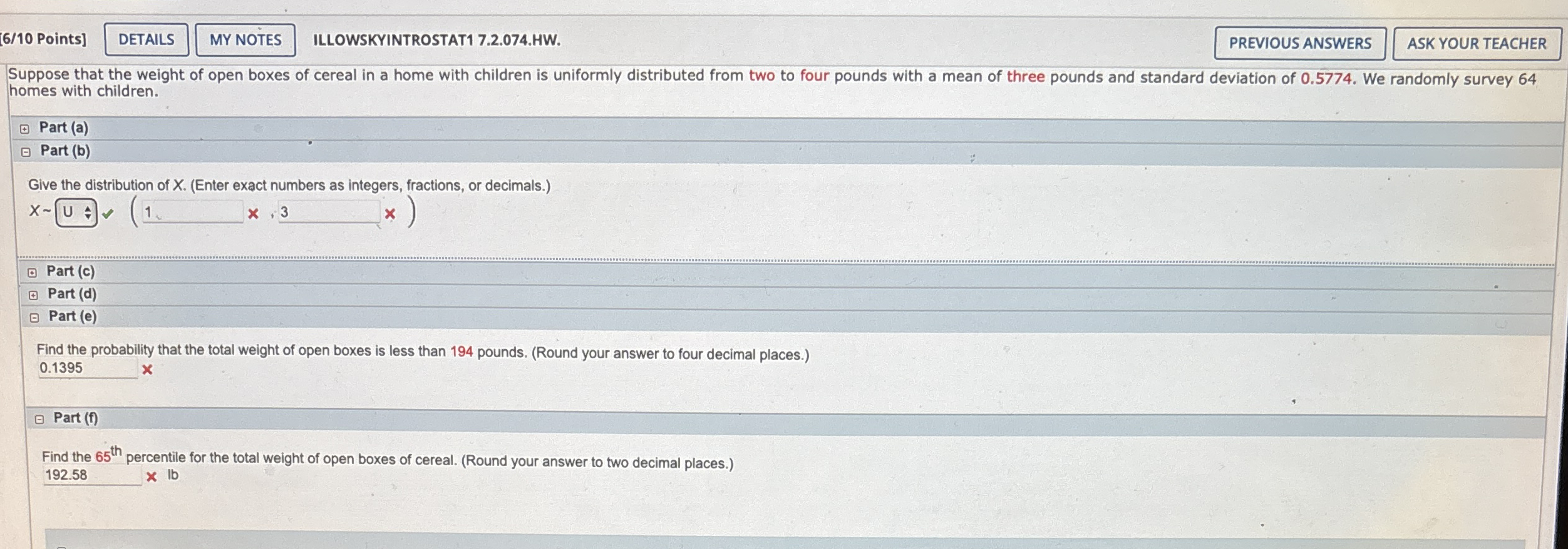 Solved [/10 ﻿Points] ﻿ILLOWSKYINTROSTAT1 7.2.074.HW. | Chegg.com