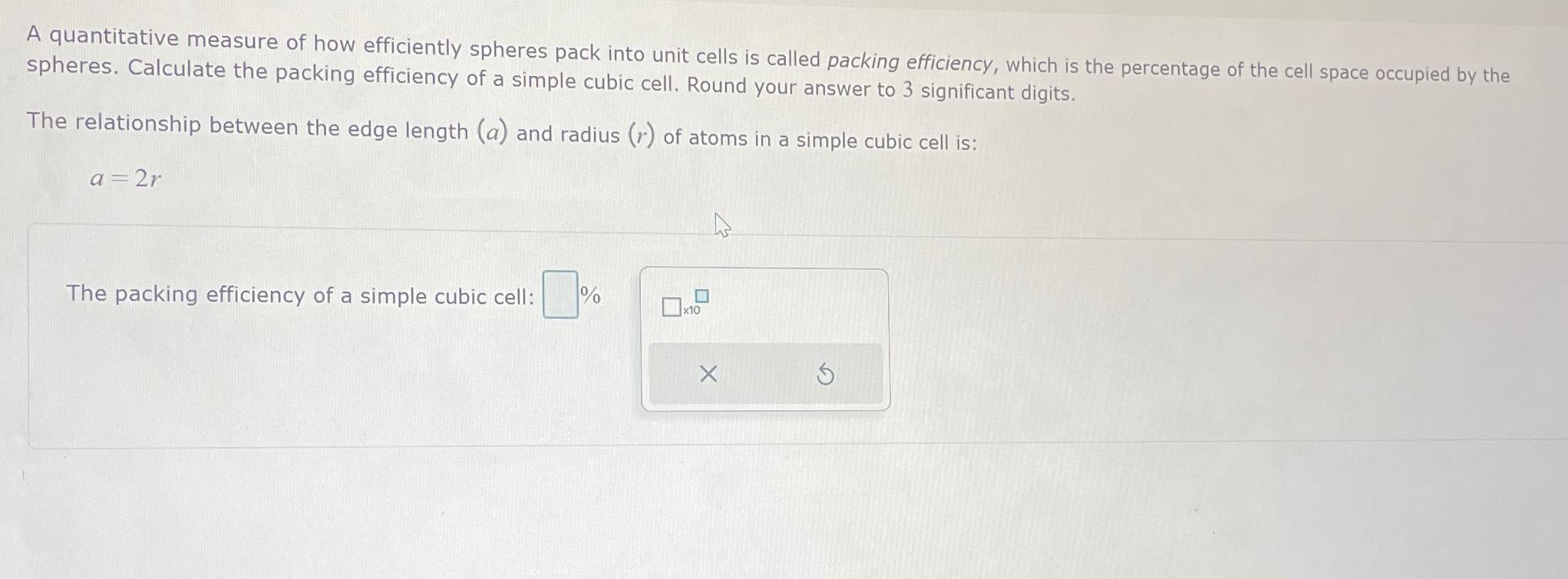 Solved A quantitative measure of how efficiently spheres | Chegg.com