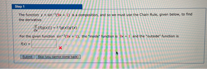 Solved Step 1 The function y = sin-1(9x + 1) is a | Chegg.com