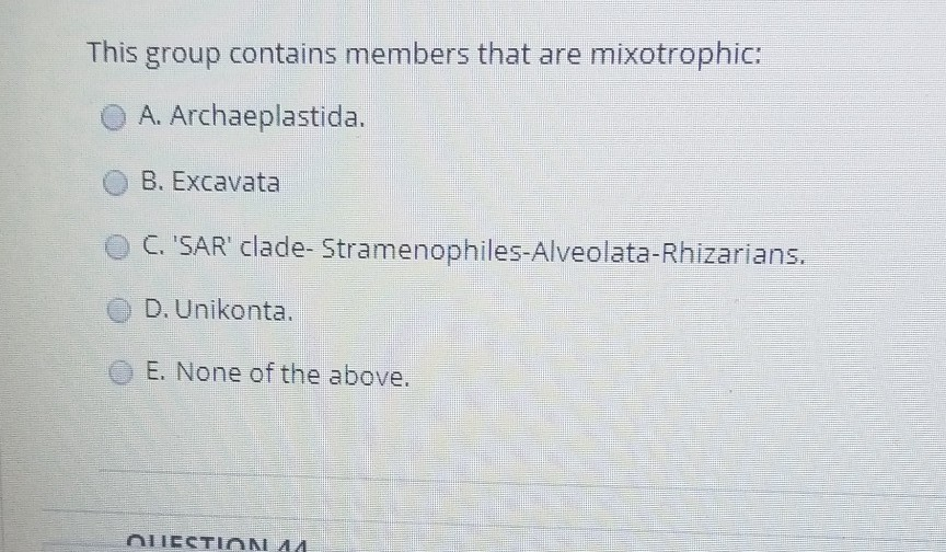 Solved This group contains members that are mixotrophic: A. | Chegg.com