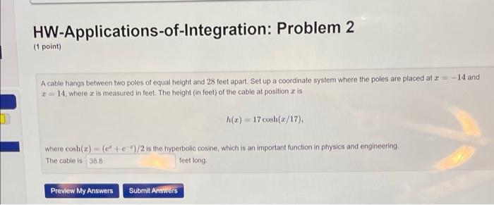 Solved HW-Applications-of-Integration: Problem 2 (1 point) A | Chegg.com