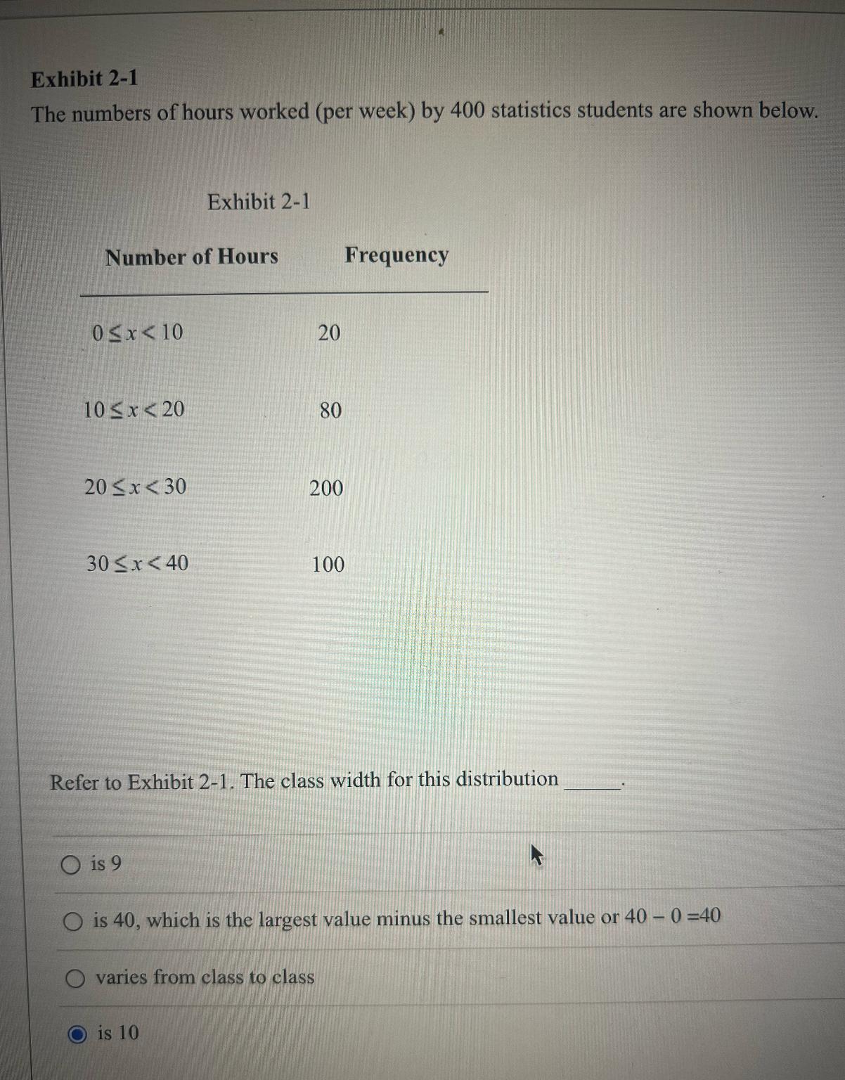 Solved Exhibit 2-1\\nThe numbers of hours worked (per week) | Chegg.com