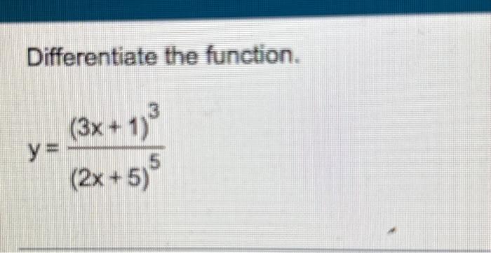 Solved Differentiate the function. y=(2x+5)5(3x+1)3 | Chegg.com