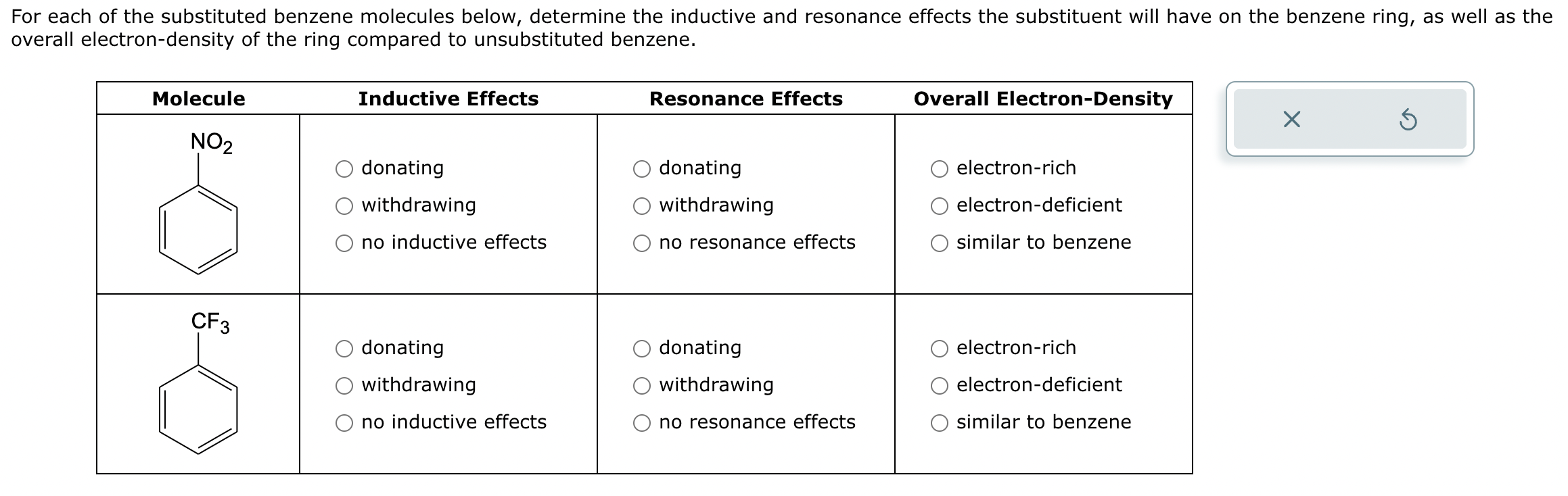 Solved For each of the substituted benzene molecules below, | Chegg.com