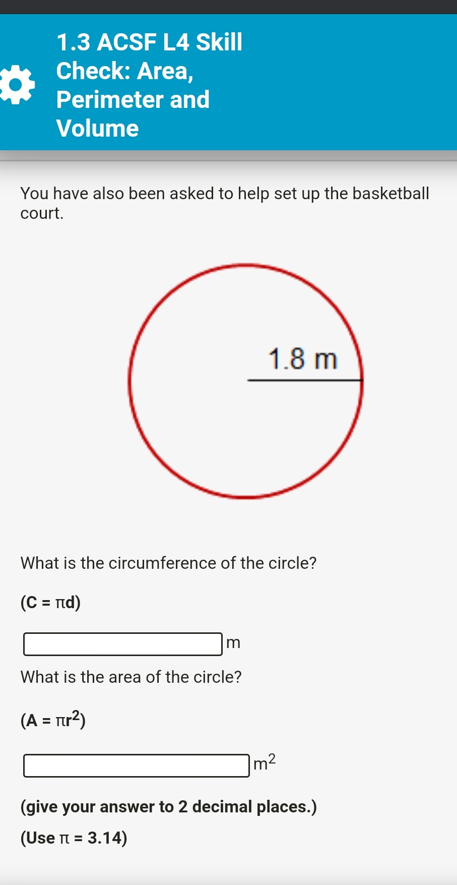 Solved 1.3 ﻿ACSF L4 ﻿Skill Check: Area, Perimeter and | Chegg.com