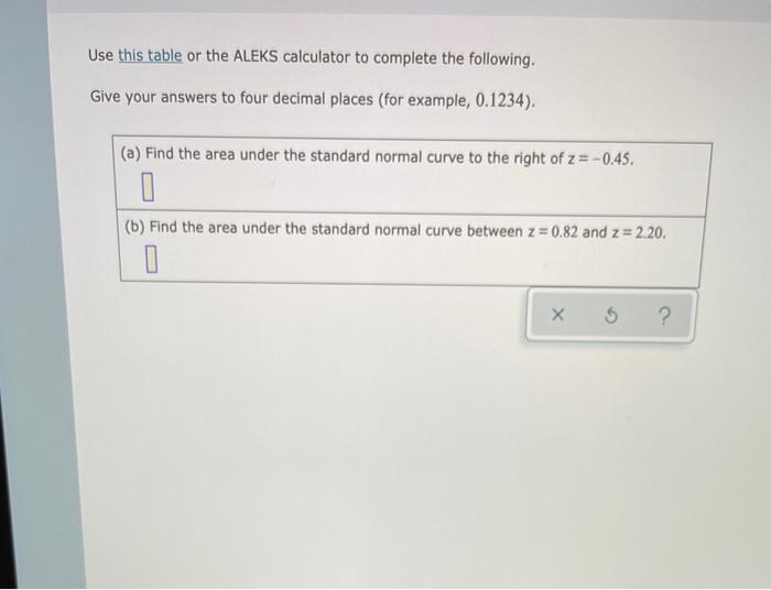 Solved Use this table or the ALEKS calculator to complete | Chegg.com
