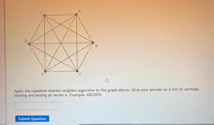 Solved B 12 D 10 A 13 15 E Q Apply the repeated nearest | Chegg.com