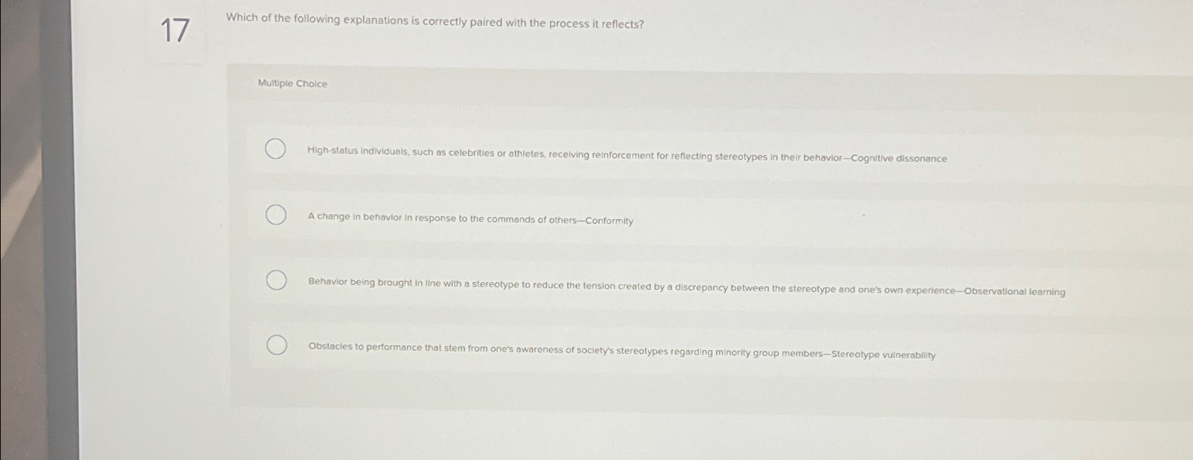 Solved 17Which of the following explanations is correctly | Chegg.com