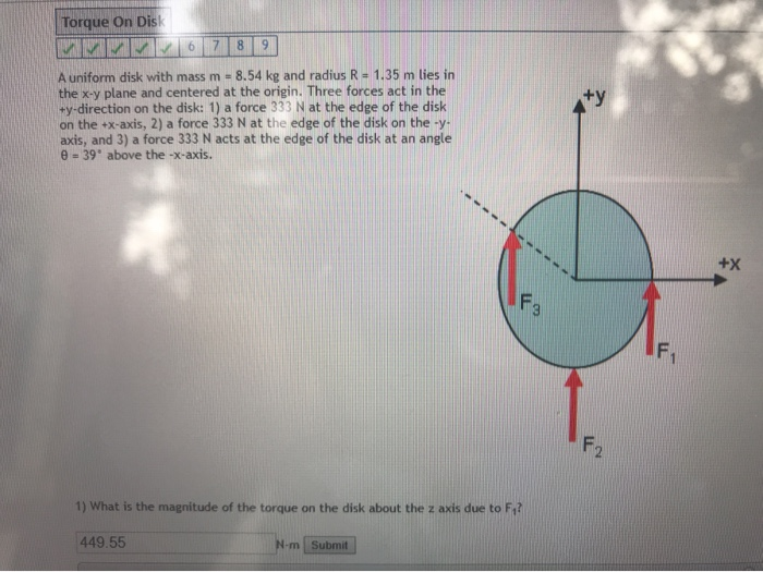 Solved Torque On Disk 8 7 6 A uniform disk with mass m 8.54 | Chegg.com