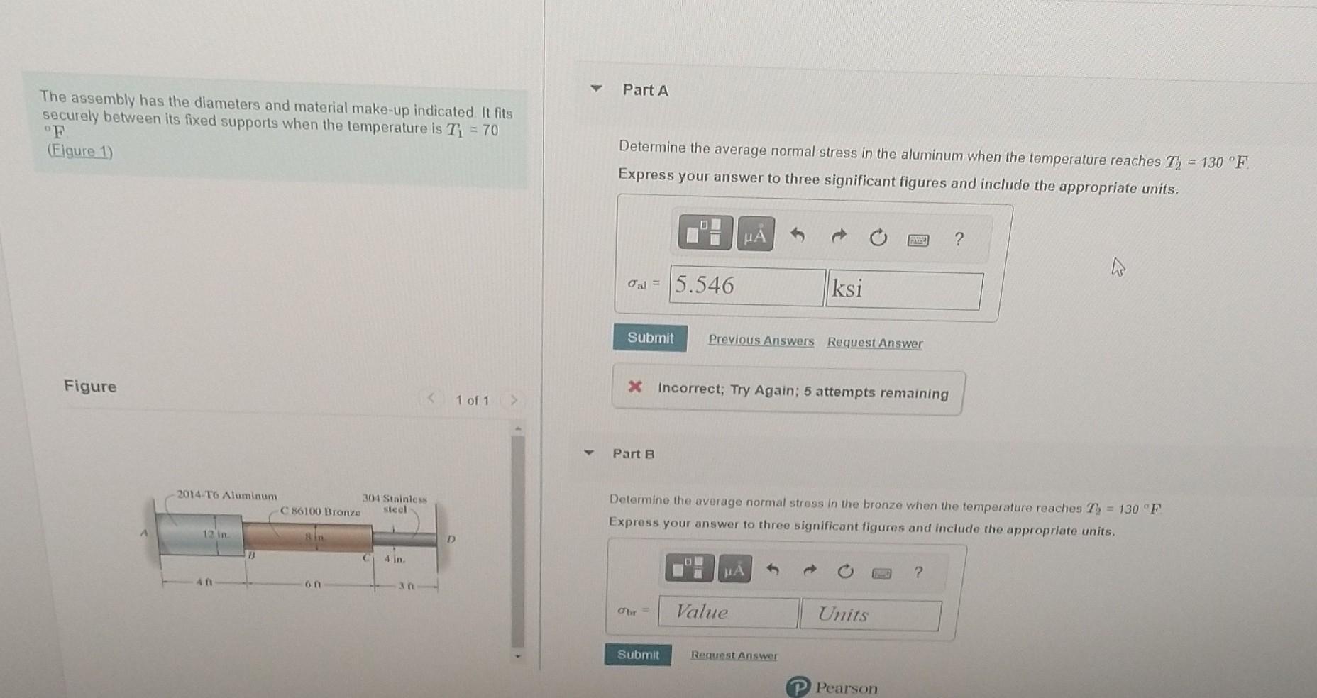 Solved The assembly has the diameters and material make-up | Chegg.com