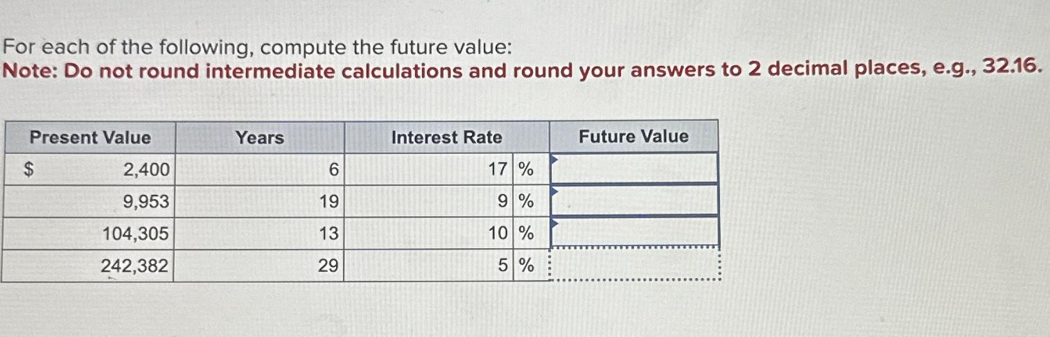 Solved For each of the following, compute the future | Chegg.com