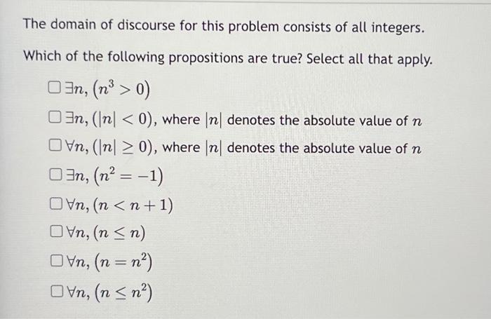 Solved The domain of discourse for this problem consists of | Chegg.com