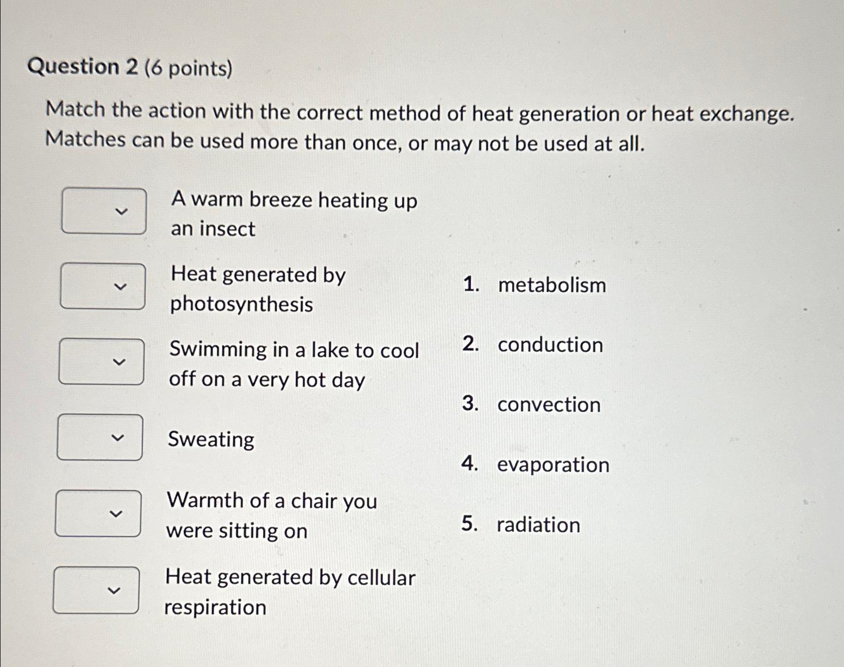 Solved Question 2 (6 ﻿points)Match the action with the | Chegg.com
