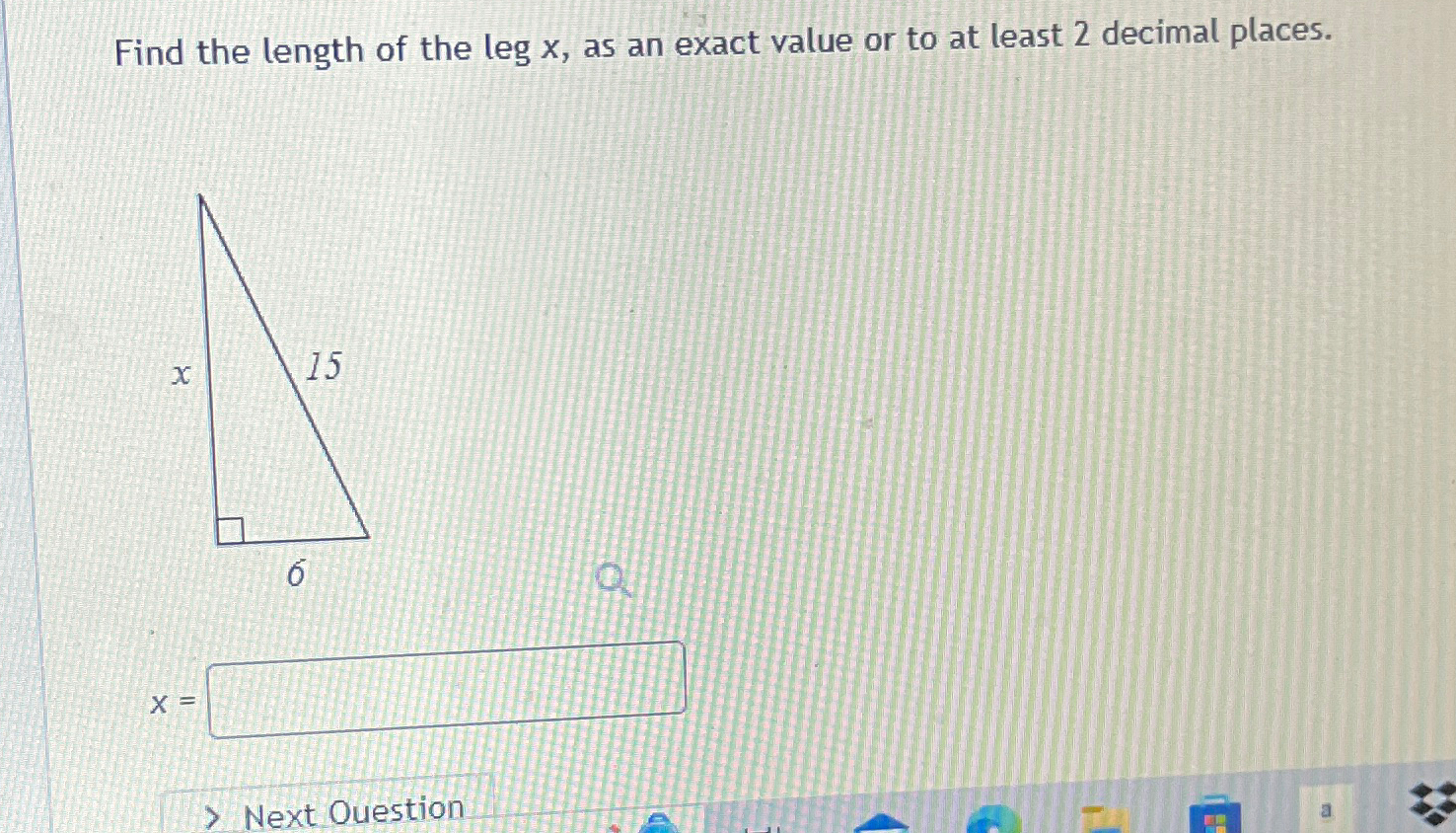 Solved Find the length of the legx, as an exact value or to | Chegg.com