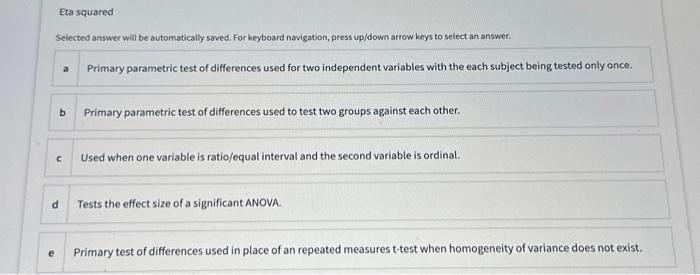 Solved Eta squared Selected answer will be automaticaliy | Chegg.com