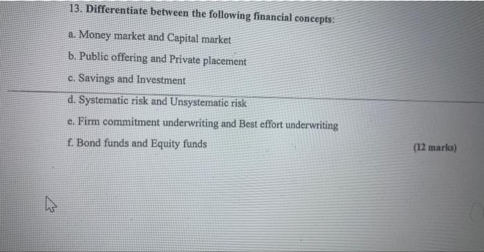 Solved 13. Differentiate between the following financial | Chegg.com