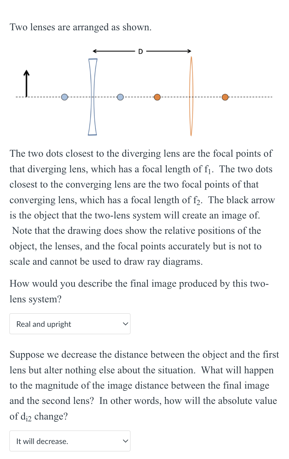 Solved Two lenses are arranged as shown.The two dots closest | Chegg.com