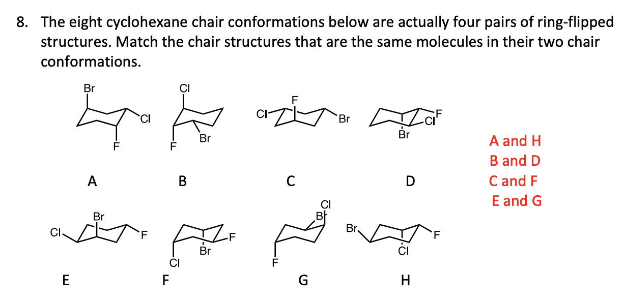 Solved 8. ﻿The eight cyclohexane chair conformations below | Chegg.com