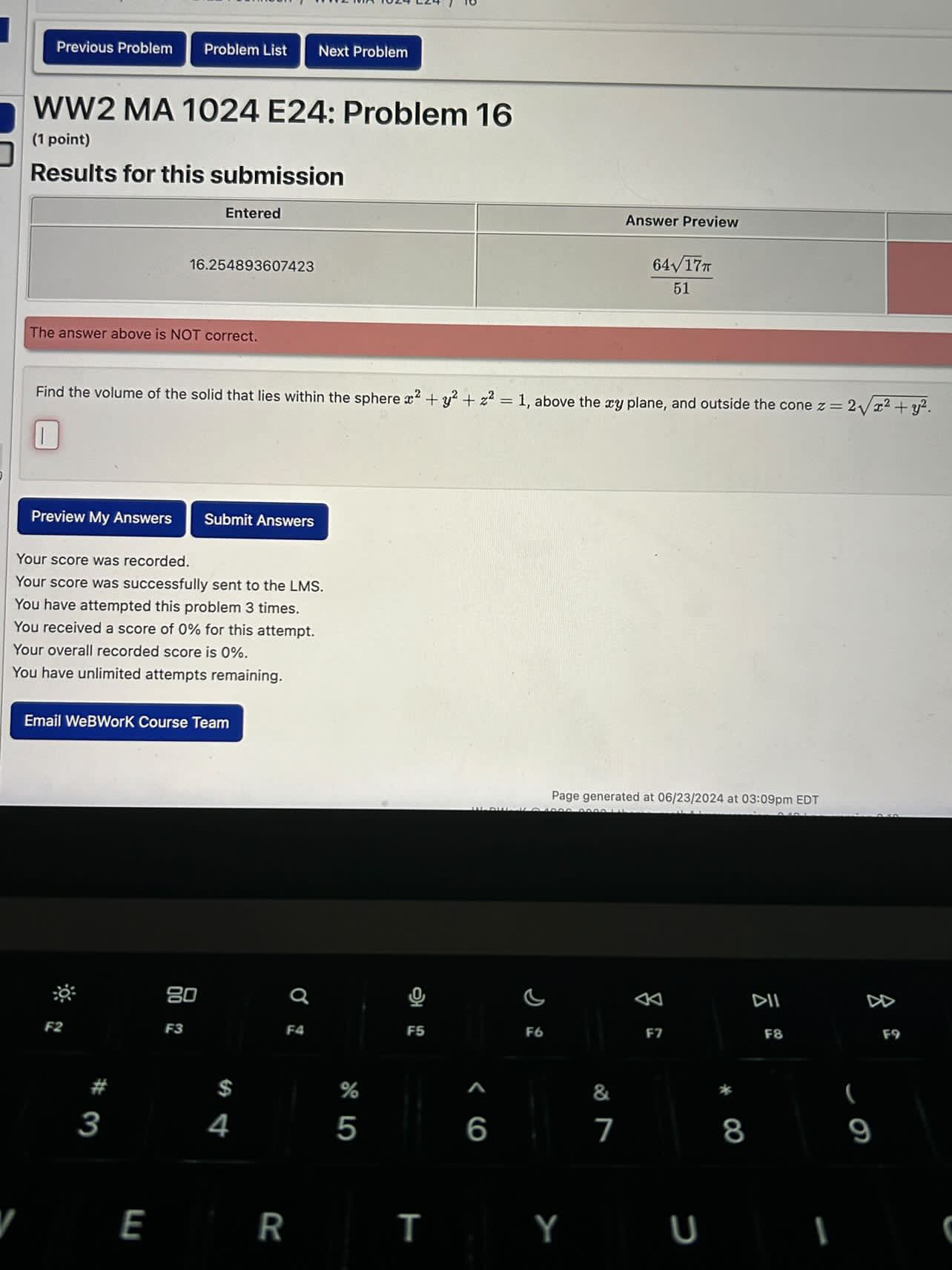 Solved WW2 ﻿MA 1024 ﻿E24: Problem 16(1 ﻿point)Results for | Chegg.com