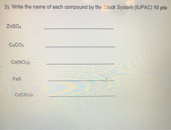 Solved 3). Write the name of each compound by the Stock | Chegg.com