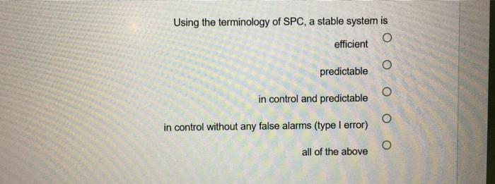 Solved Using the terminology of SPC, a stable system is | Chegg.com