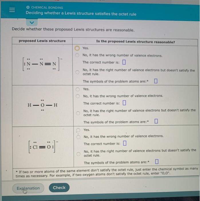 Solved CHEMICAL BONDING Deciding whether a Lewis structure | Chegg.com