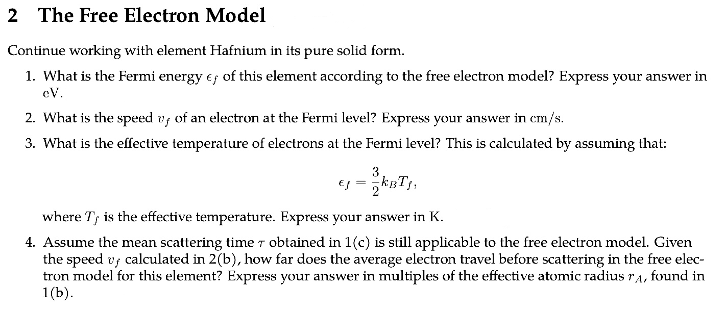 Solved 2 ﻿The Free Electron ModelContinue working with | Chegg.com